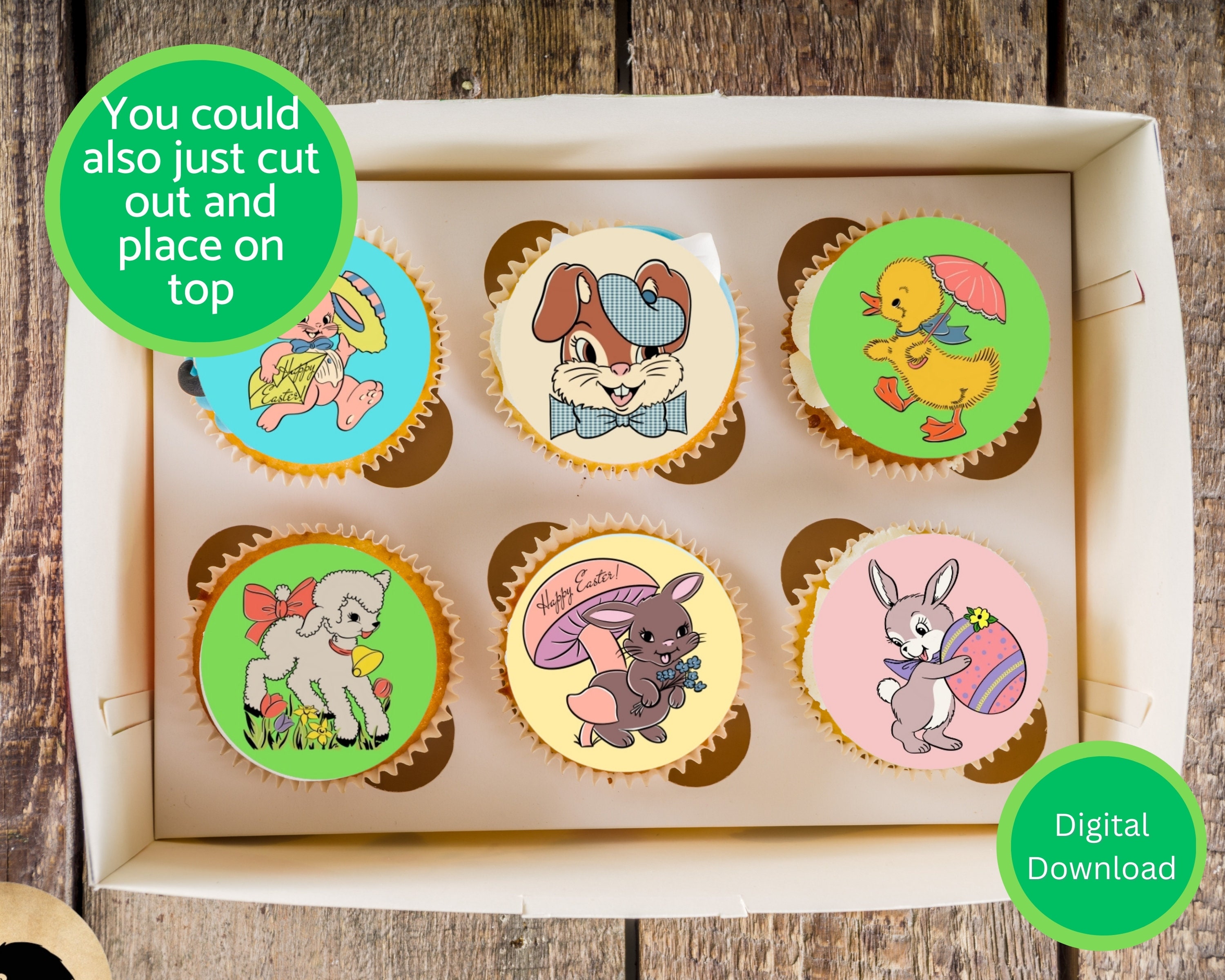 Vintage Easter Cupcake Topper Printable Download, 12 Designs, 2 Inch ...