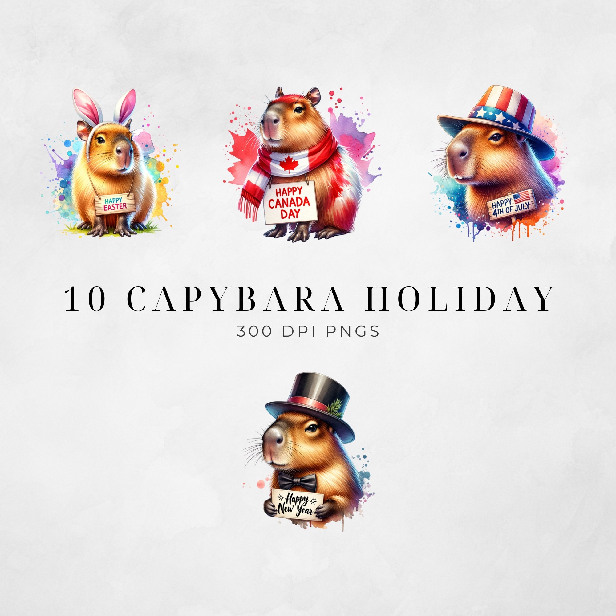 Capybara Holiday Clipart, Capybara Clipart, Christmas, New Years ...