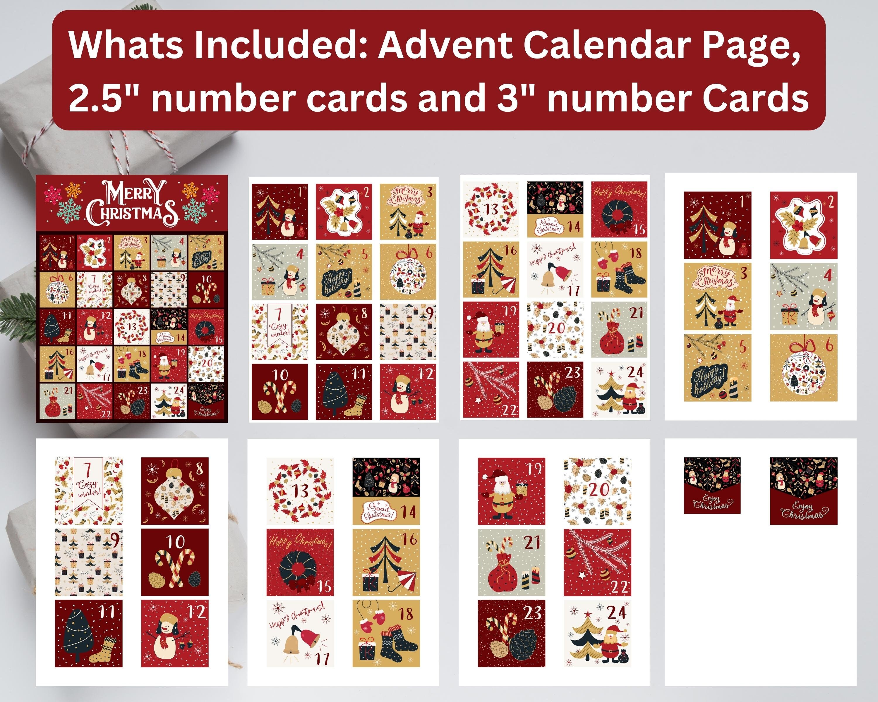 Advent Calendar Printable, Advent Calendar Numbers, Advent, Advent ...