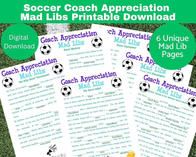 Soccer Coach Appreciation Mad Libs Printable, Party Games, Printable ...