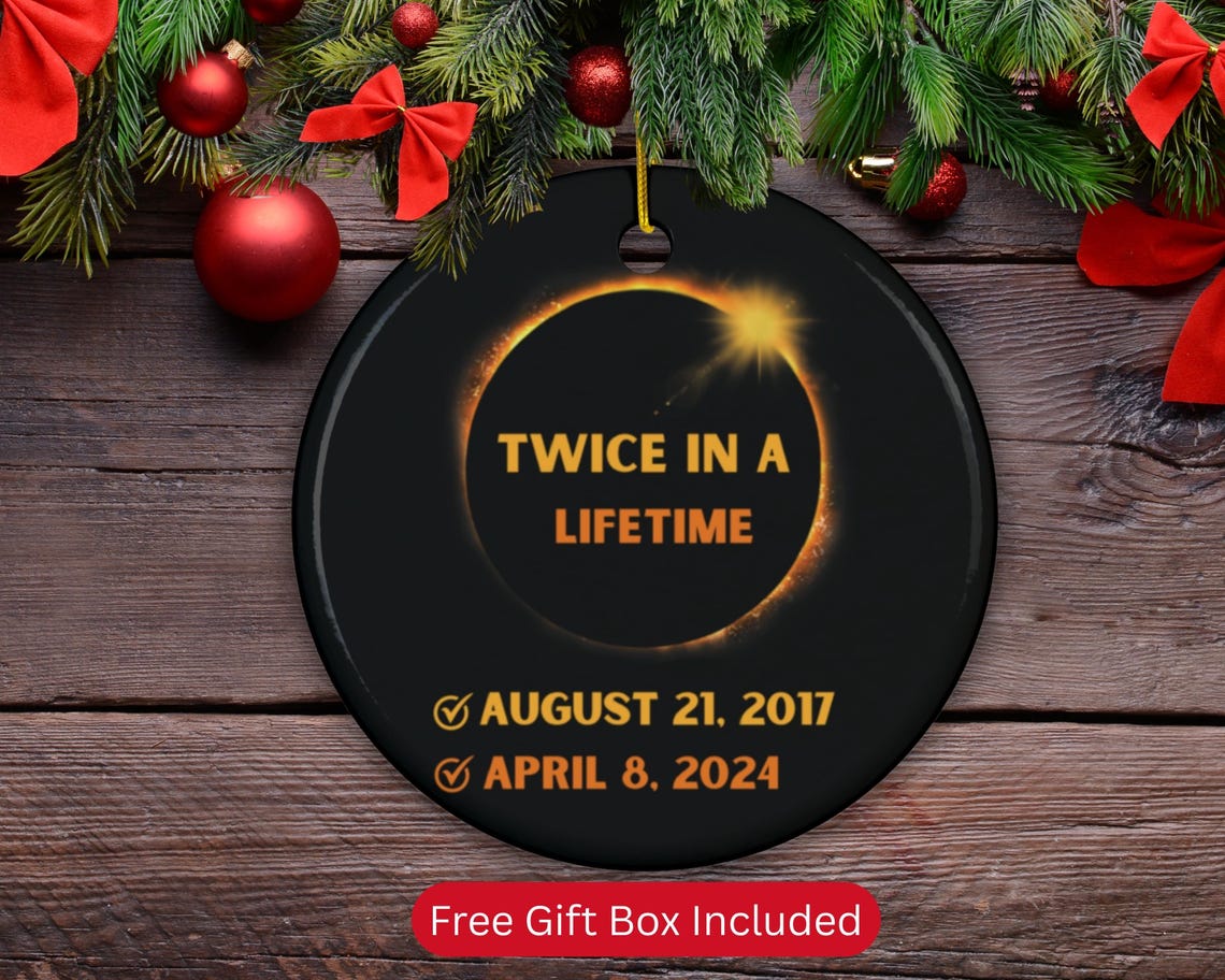 Solar Eclipse 2024 Christmas Ceramic Ornament, Total Solar Eclipse ...