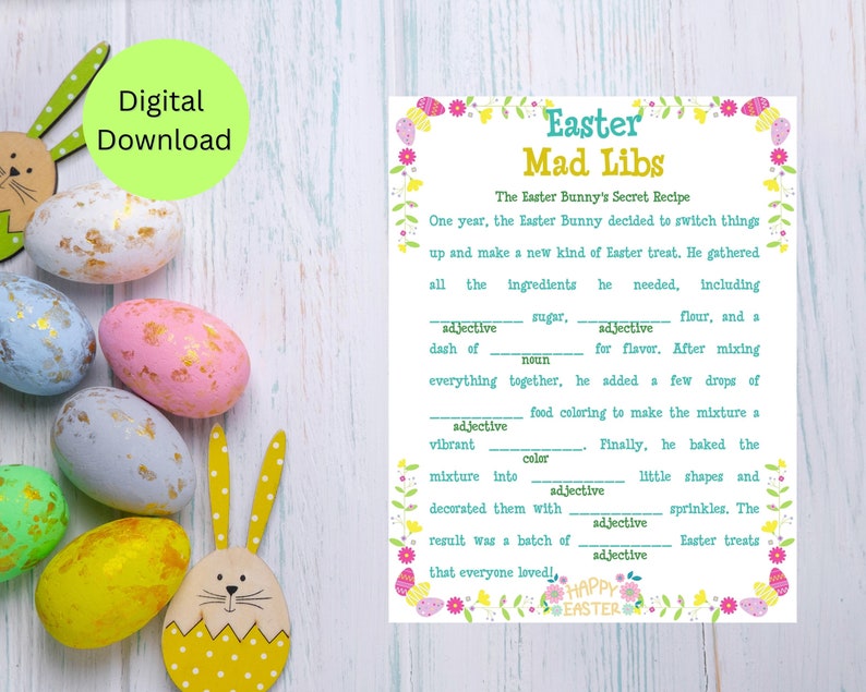 Easter Mad Libs Printable, Easter Party Games, Printable Download Game ...