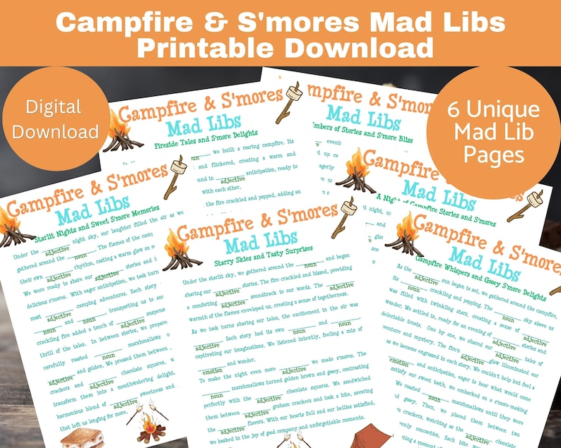 Campfire & S'mores Mad Libs Printable, Campfire Party Games, Printable ...
