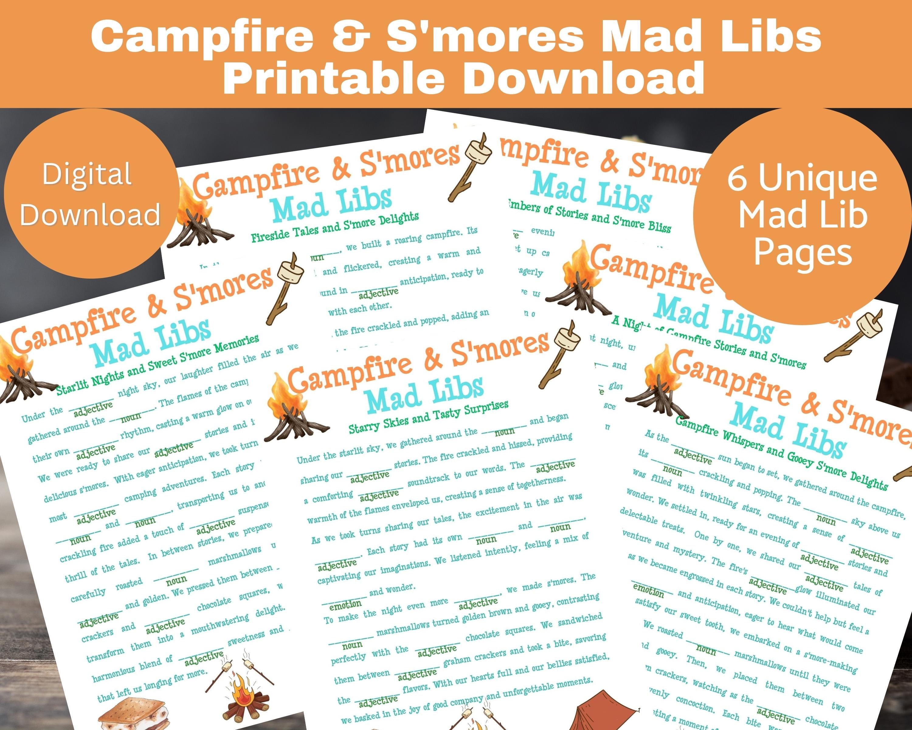Campfire & S'mores Mad Libs Printable, Campfire Party Games, Printable ...