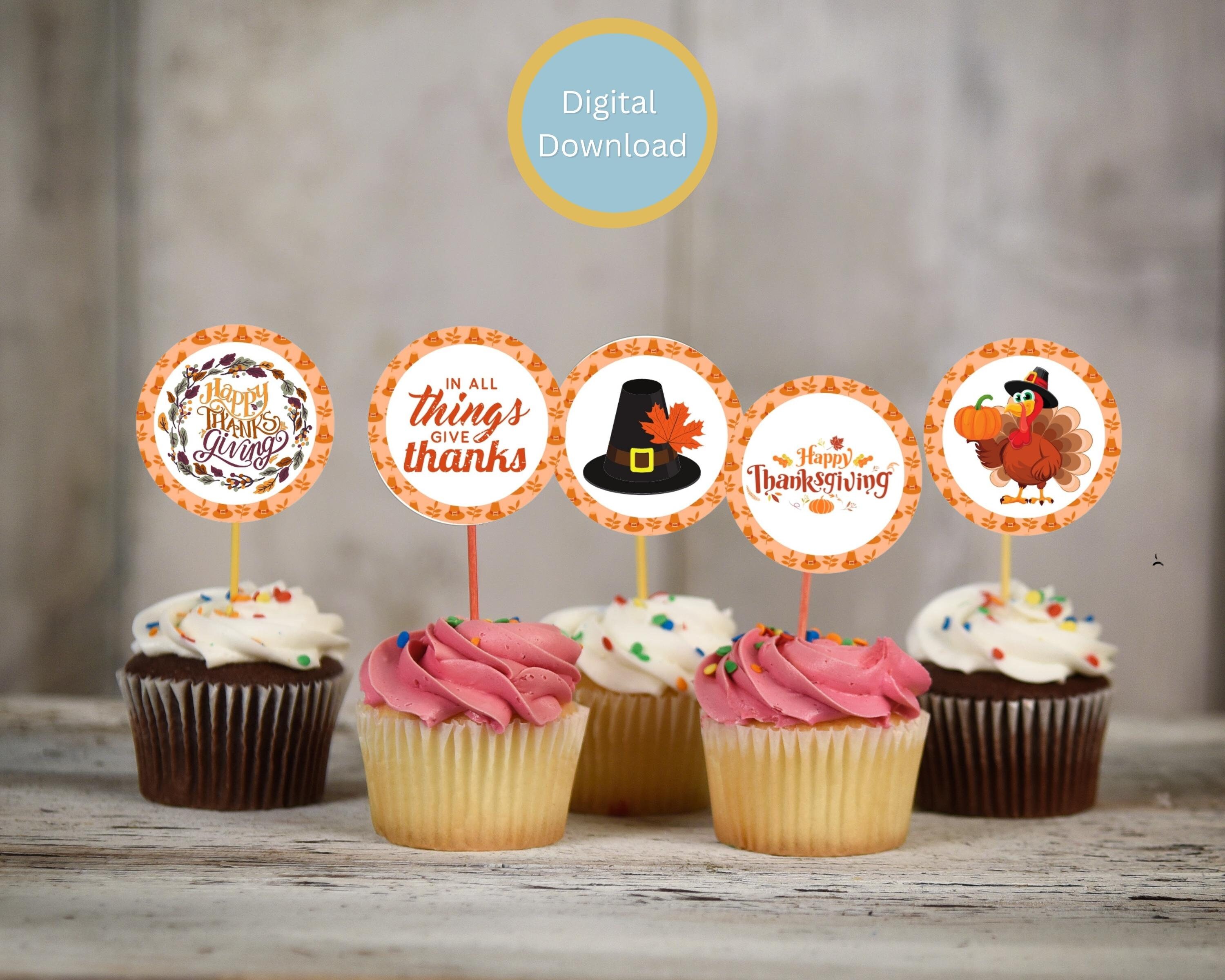 Thanksgiving Cupcake Topper Printable Download, 12 Designs, 2 Inch Each ...