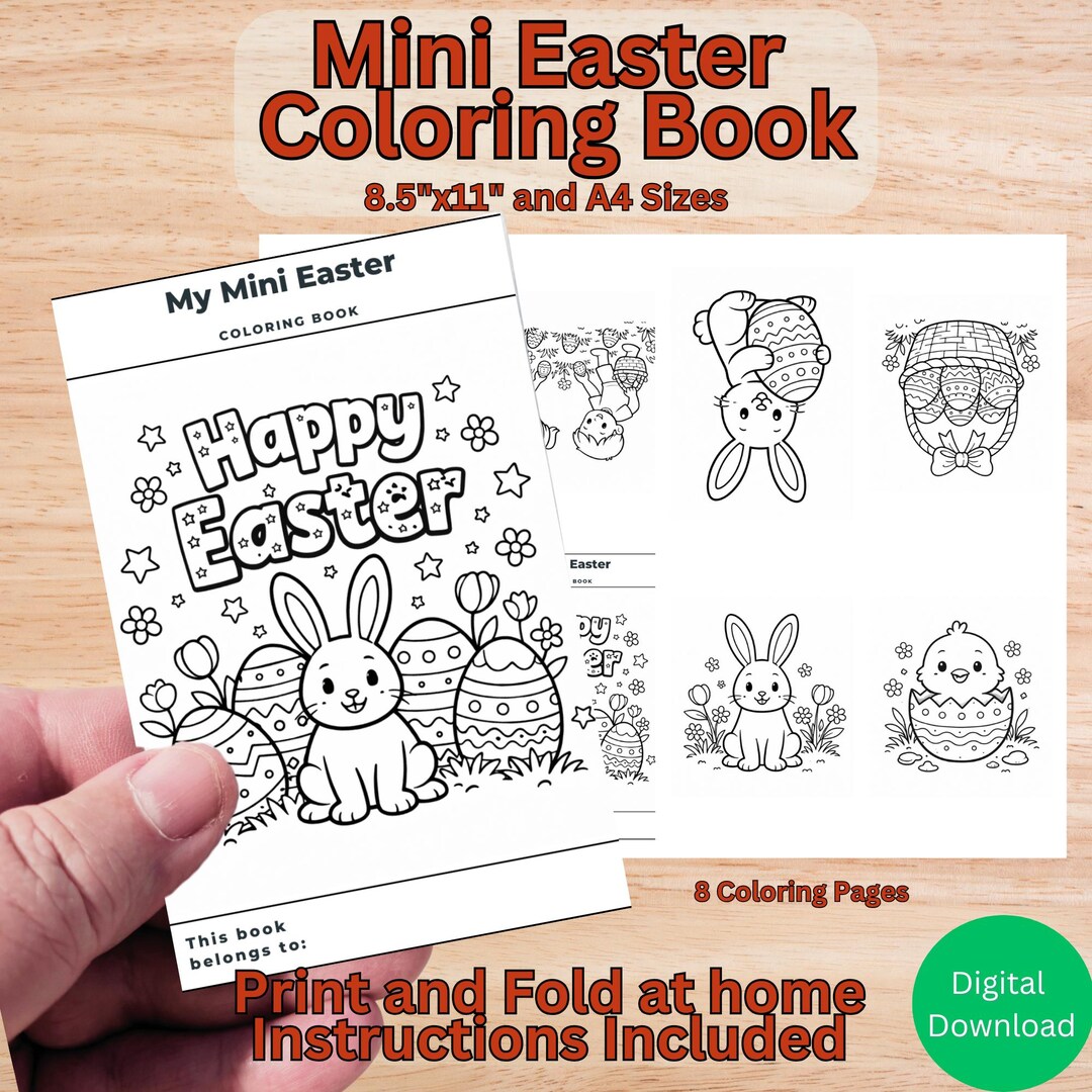 Mini Easter Coloring Book, Printable Easter Coloring Activity for Kids ...
