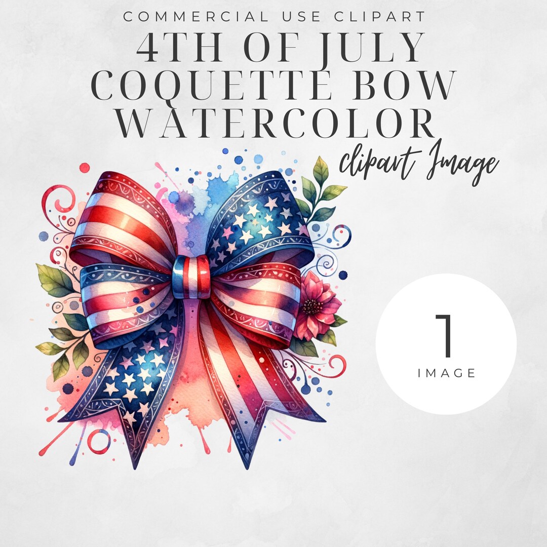 4th of July Coquette Bow Clipart, SINGLE IMAGE, Digital Download ...