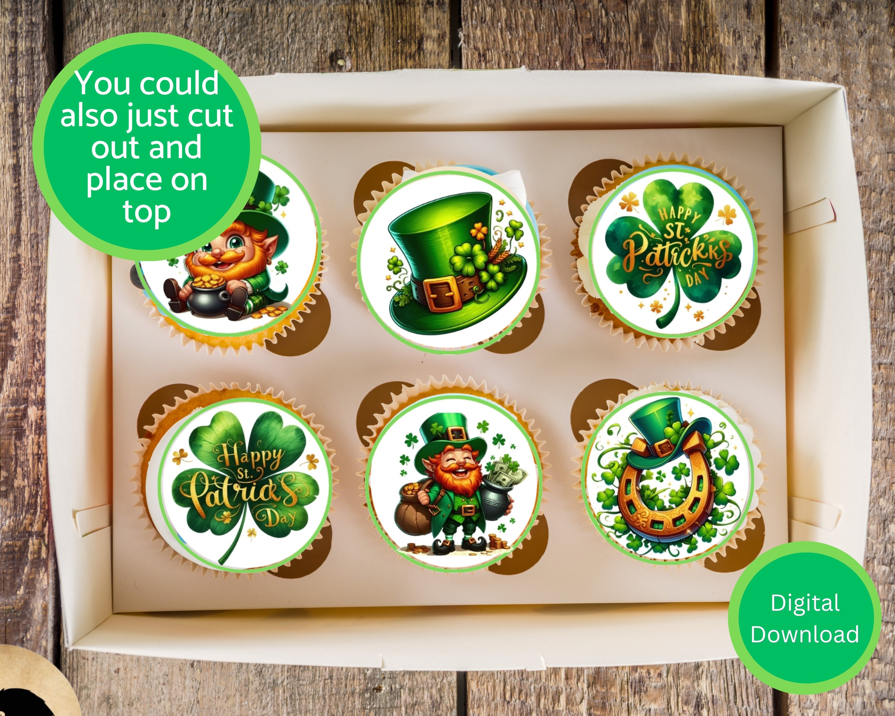 St Patricks Day Cupcake Topper Printable Download, 12 Designs, 2 Inch ...