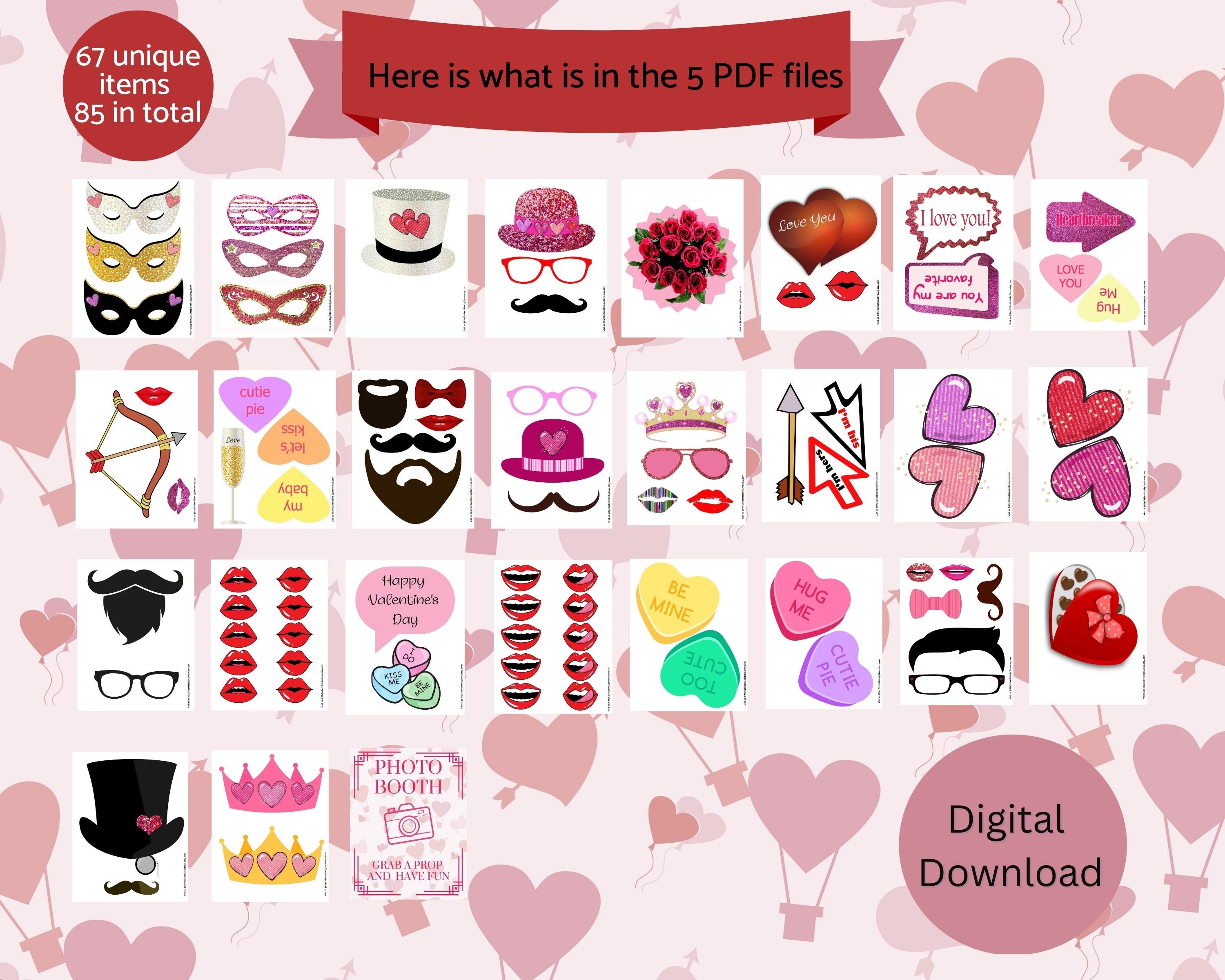 Valentines Party Photo Booth Props Printable Download - Etsy