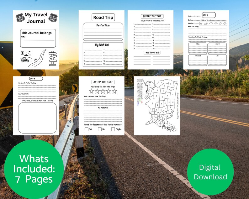 Kids Road Trip Travel Journal Printable, Road Trip Activity, Printable ...
