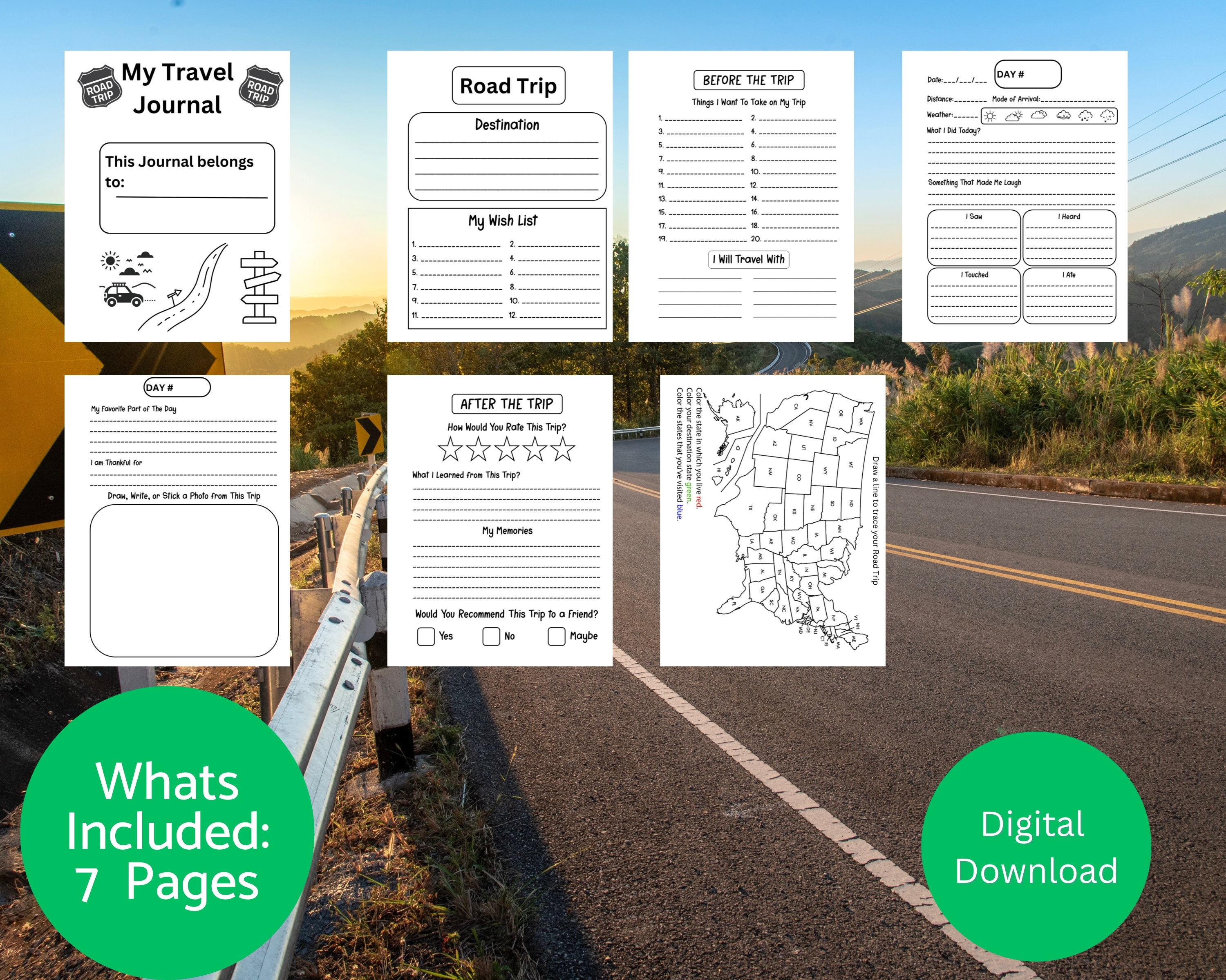 Kids Road Trip Travel Journal Printable, Road Trip Activity, Printable ...