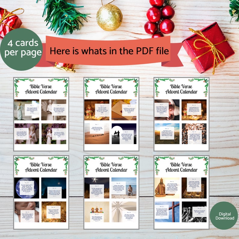 24 Printable Bible Verse Advent Calendar Cards, Christmas Nativity ...