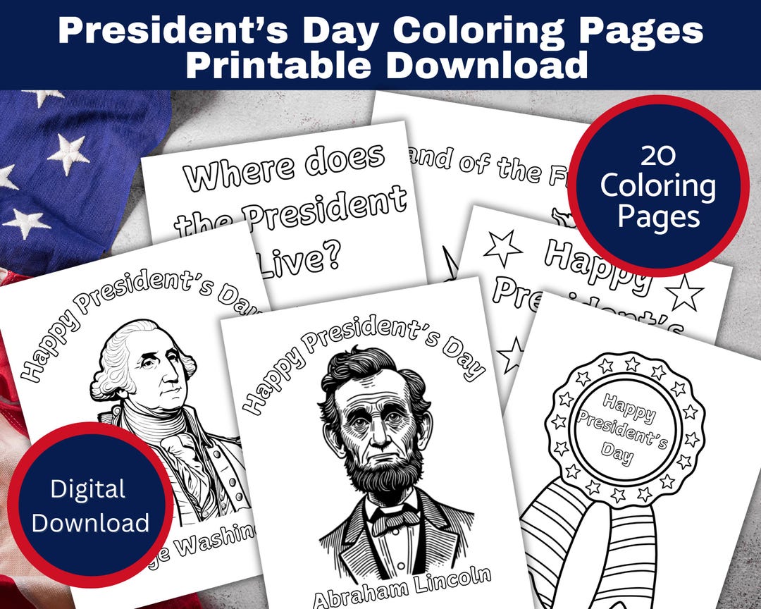 President's Day Coloring Pages Printable Download set of 20, Patriotic ...