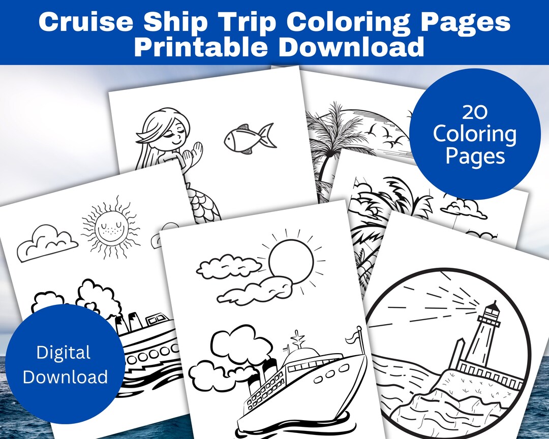Kids Cruise Trip Coloring Pages Printable (set of 20), Cruise Ship ...
