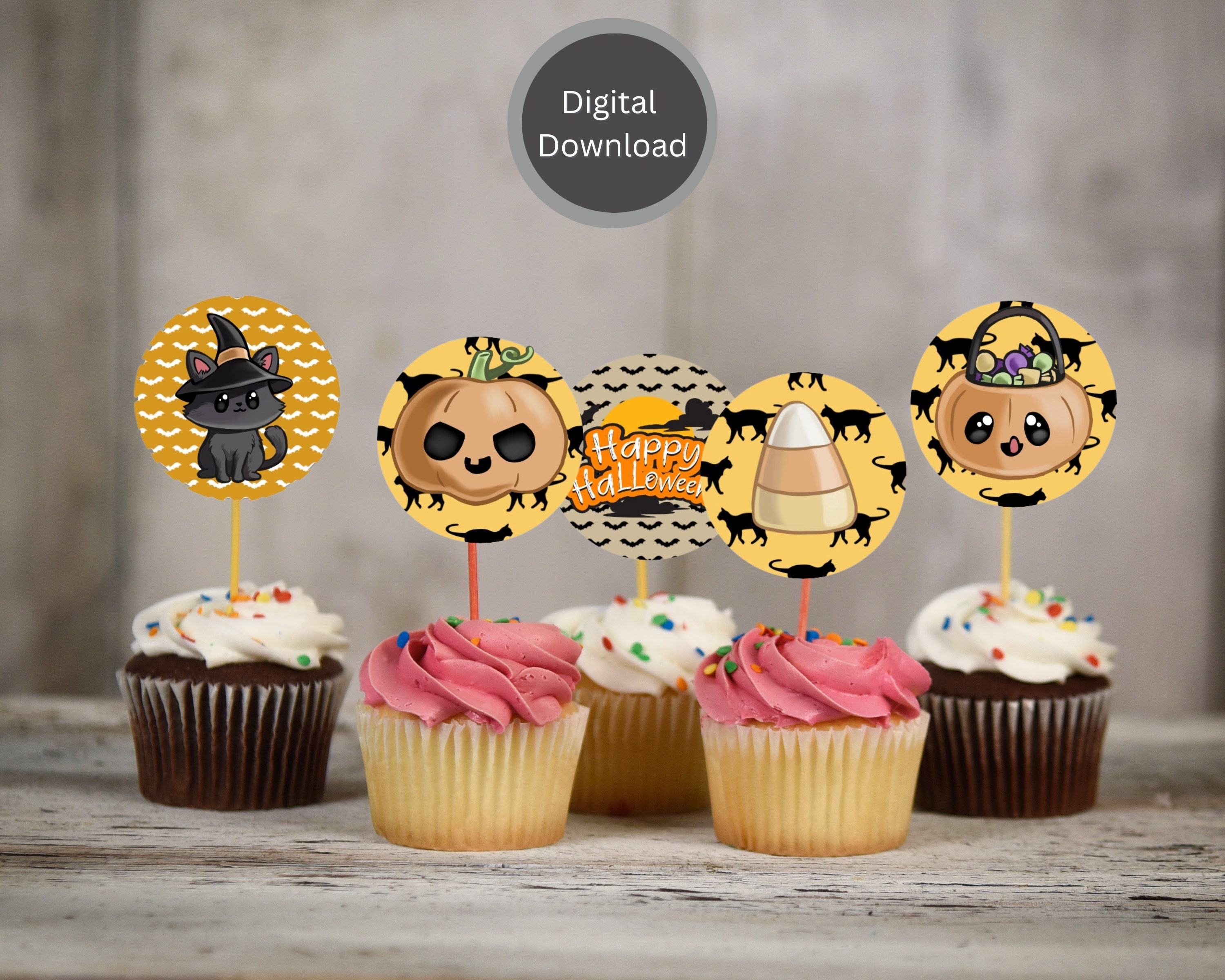 Kids Halloween Cupcake Topper Printable Download 12 Designs - Etsy