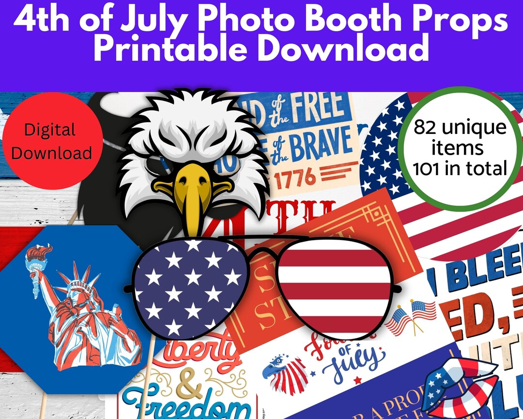 4th of July Photo Booth Props Printable Download, DIY Props, July 4th ...