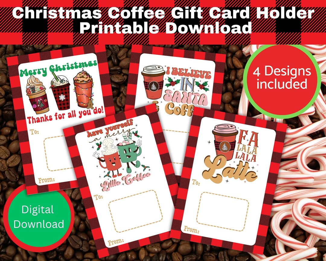 Christmas Gift Card Holder Printable, Coffee Gift Card Holder, Instant ...