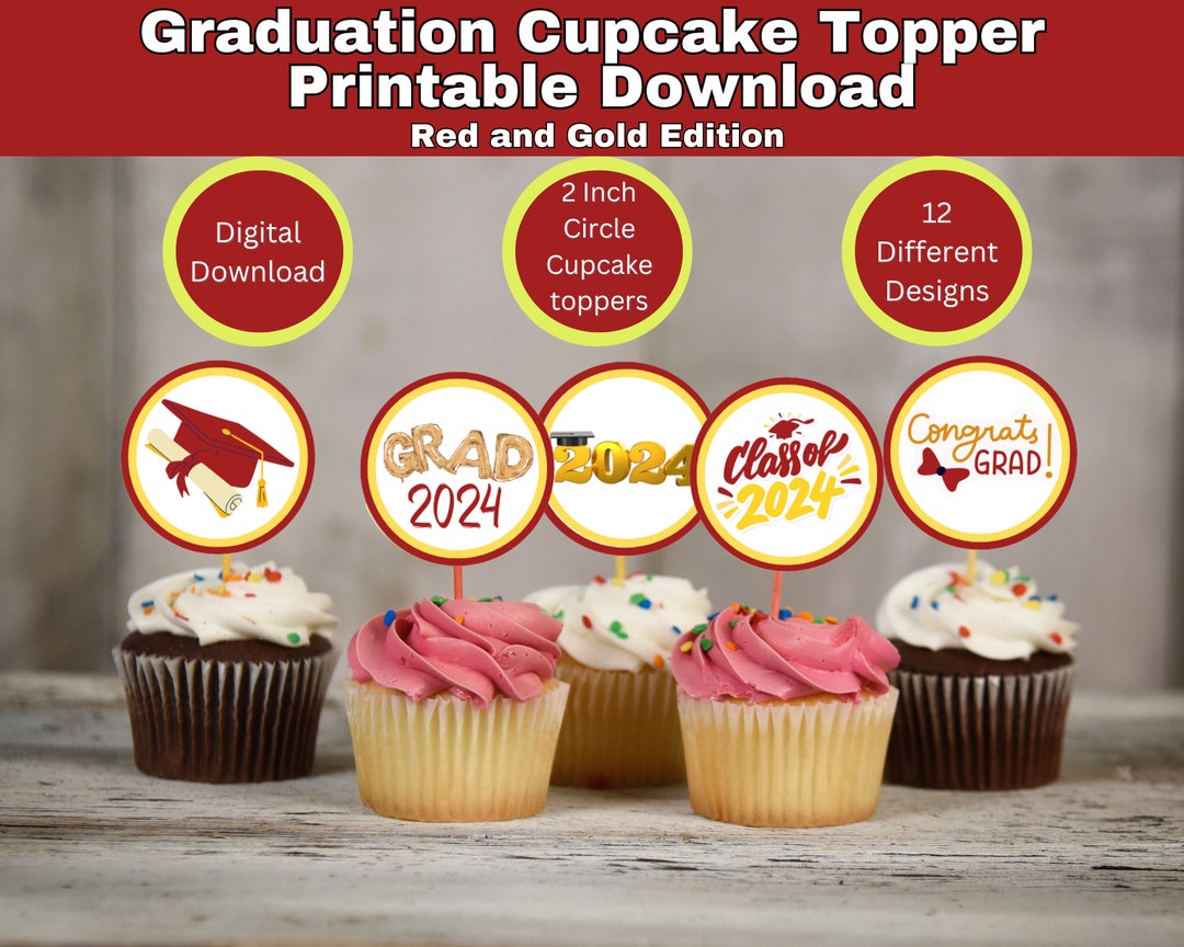 Graduation Cupcake Topper Printable Download, 12 Designs, 2 Inch Each ...