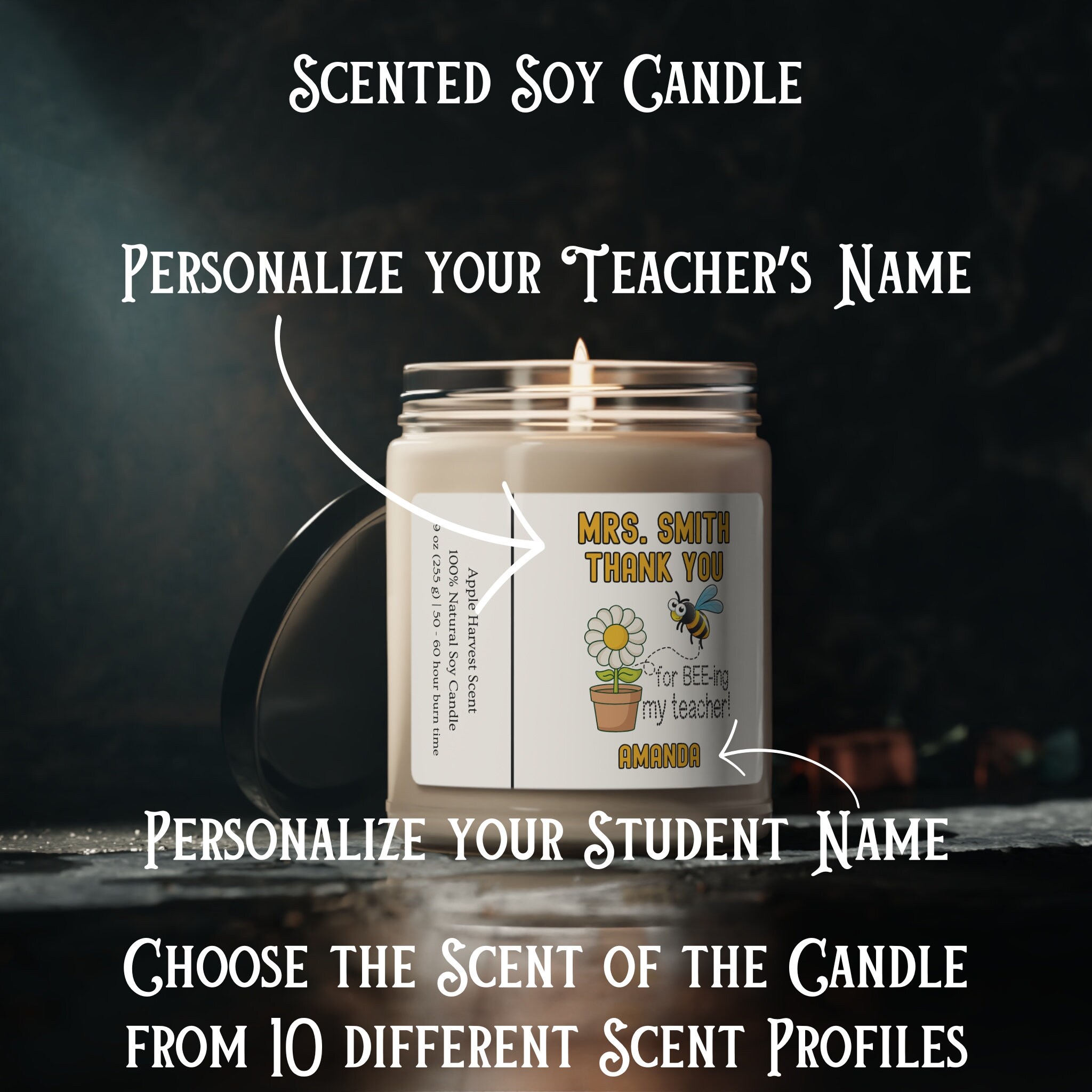 Custom Teacher Appreciation Candle, Scented Soy Candle, Custom Name ...