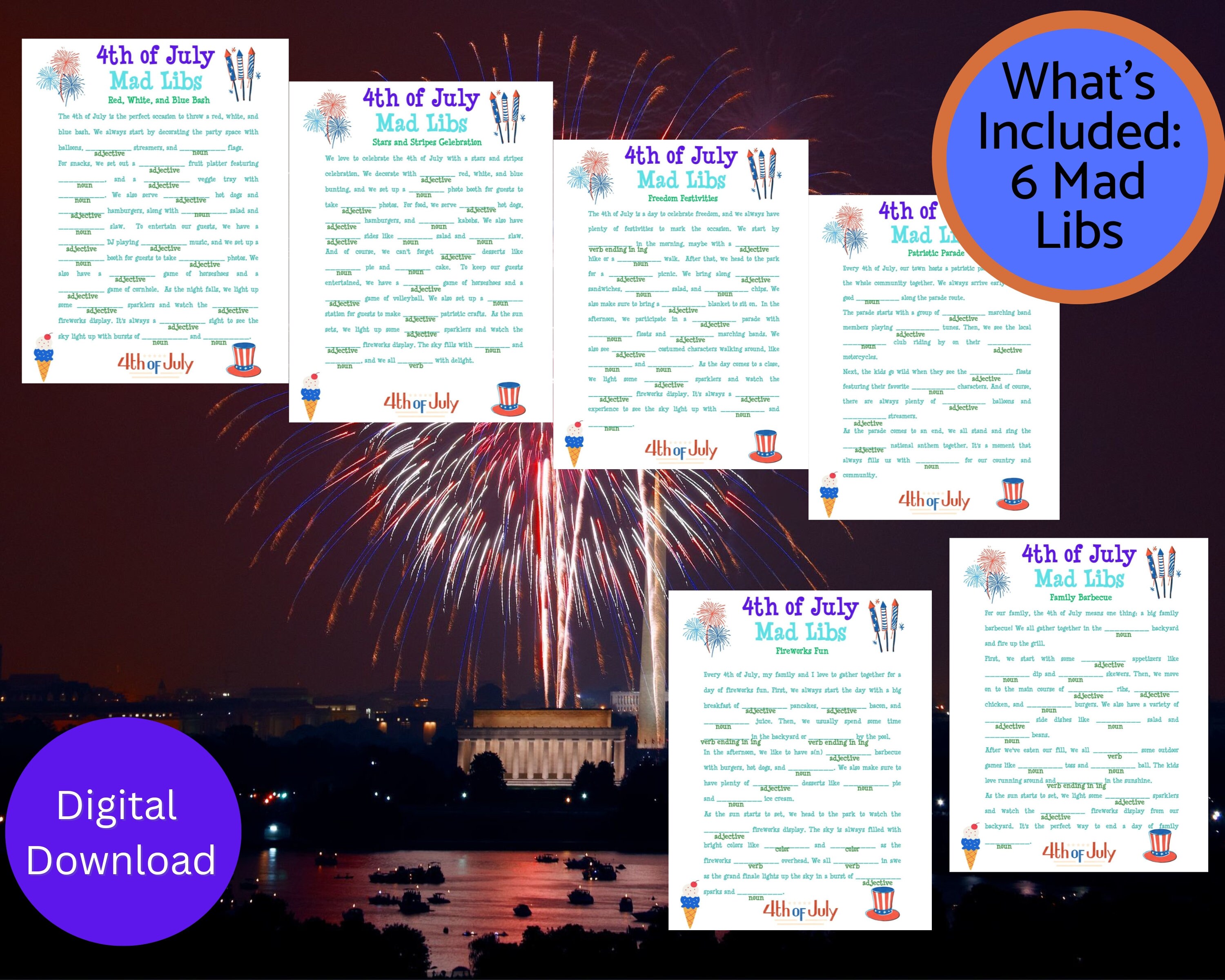 4th of July Mad Libs Printable, 4th of July Party Games, Printable ...
