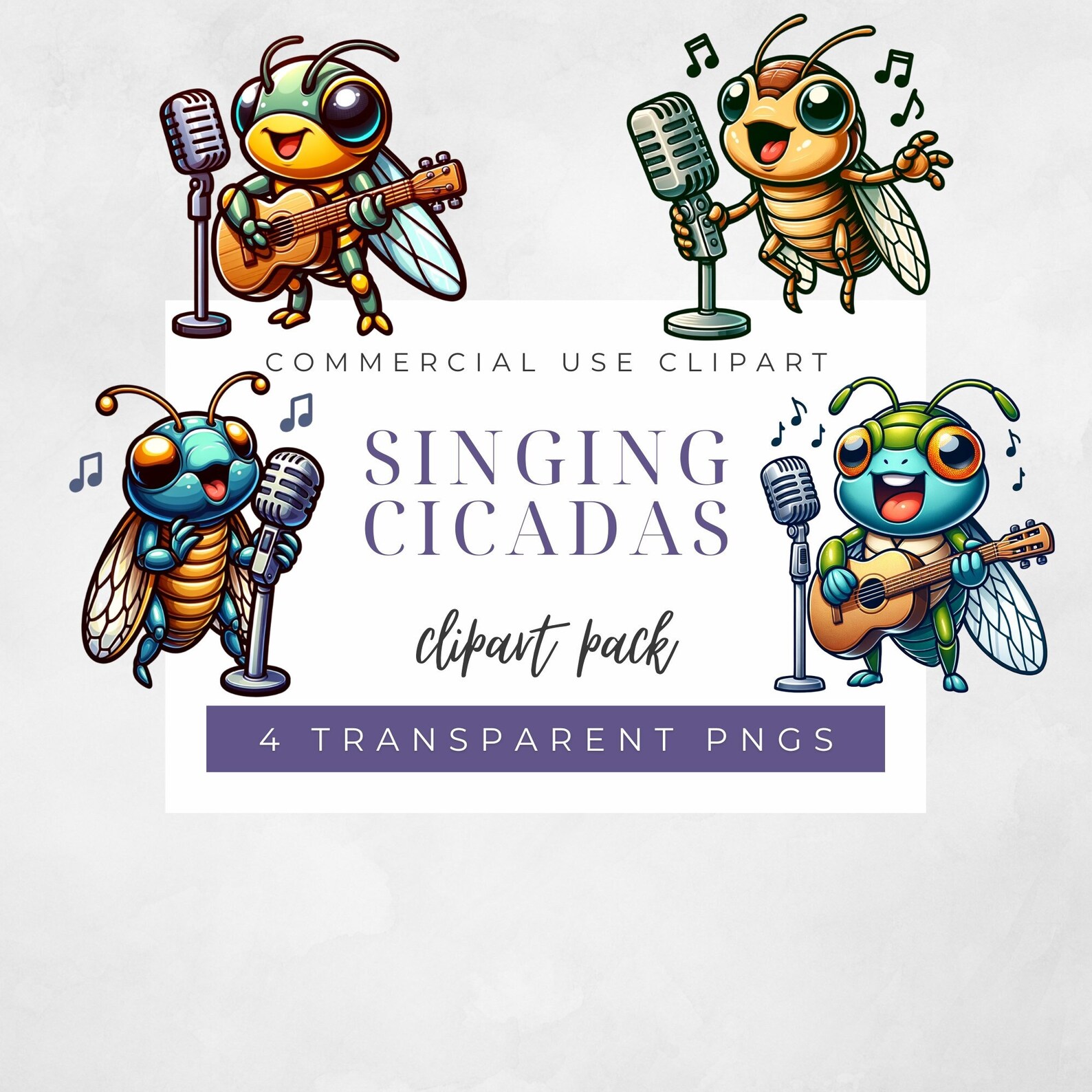 Watercolor Singing Cicadas Clipart, Cute Cicadas Singing With ...