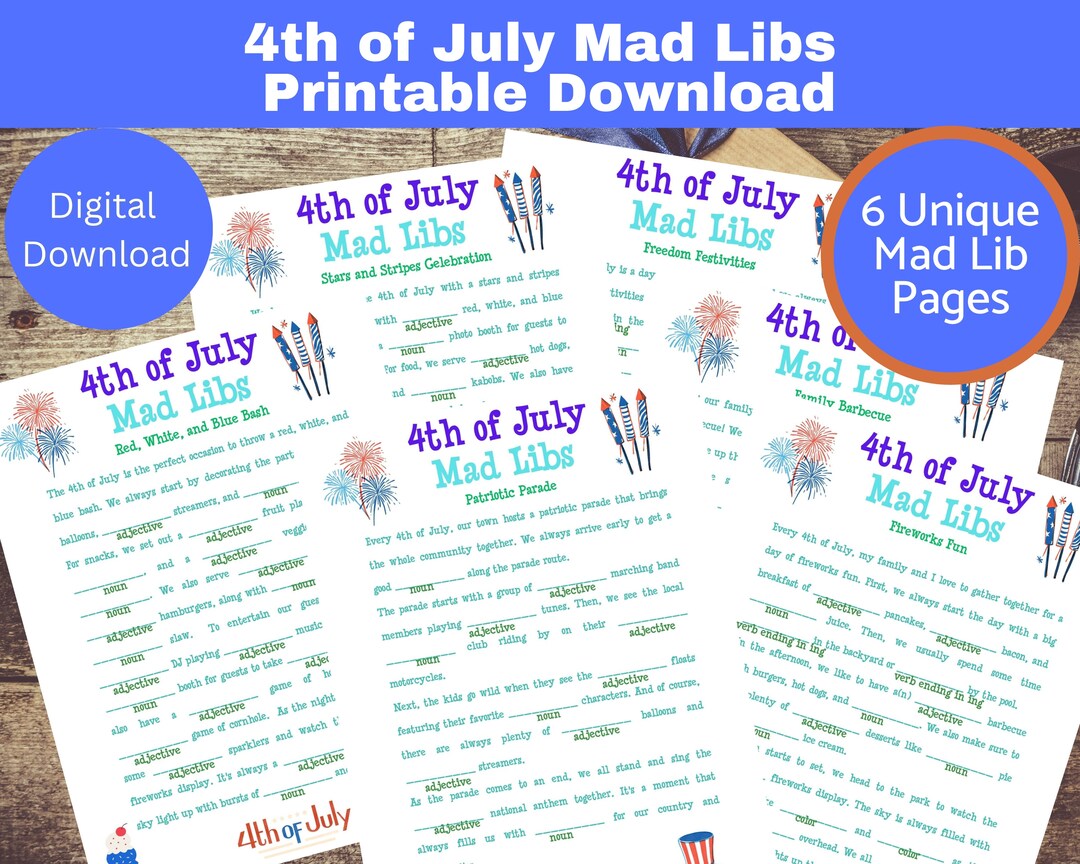4th of July Mad Libs Printable, 4th of July Party Games, Printable ...