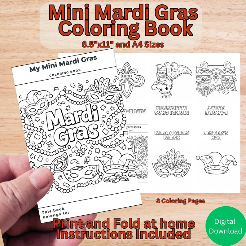 Mini Mardi Gras Coloring Book, Printable Mardi Gras Coloring Activity ...