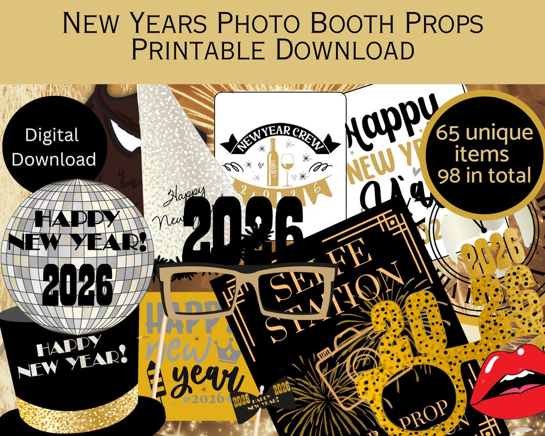 New Years Eve Party Photo Booth Props Printable Download - Instant ...