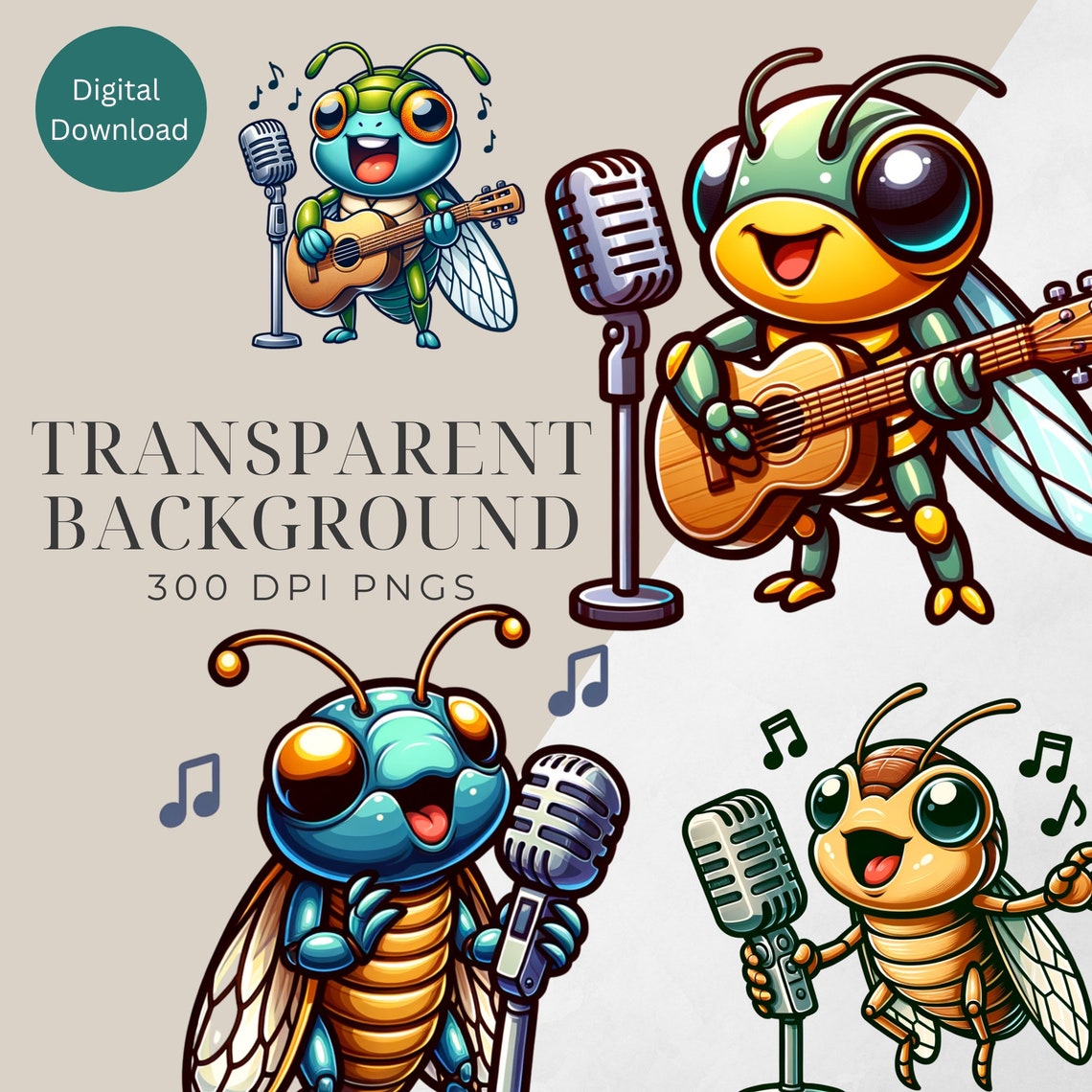Watercolor Singing Cicadas Clipart, Cute Cicadas Singing With ...