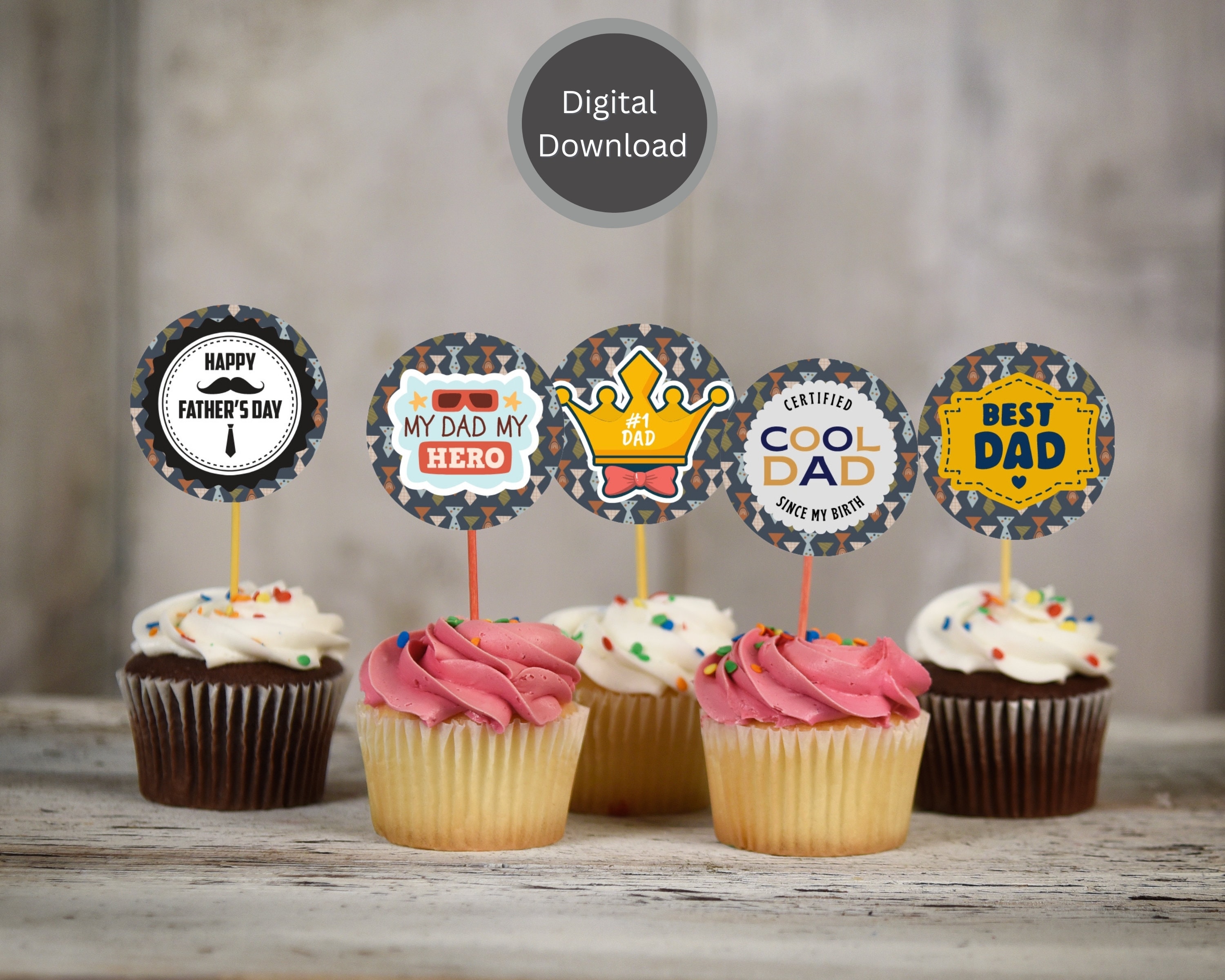Fathers Day Cupcake Topper Printable Download, 12 Designs, 2 Inch Each ...