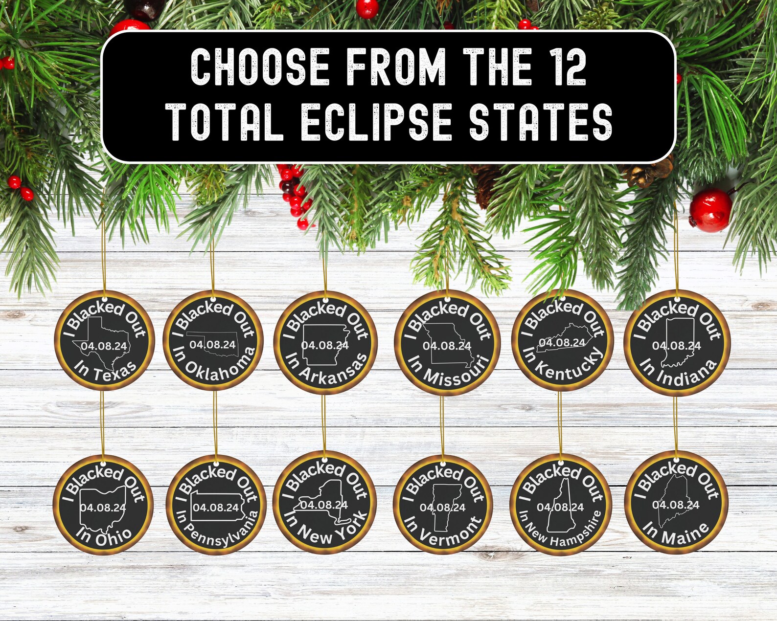 Solar Eclipse 2024 Christmas Ceramic Ornament, Total Solar Eclipse ...