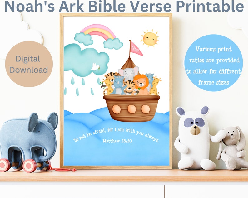 Noahs Ark With Bible Verse Printable Wall Art Instant Download Kids ...