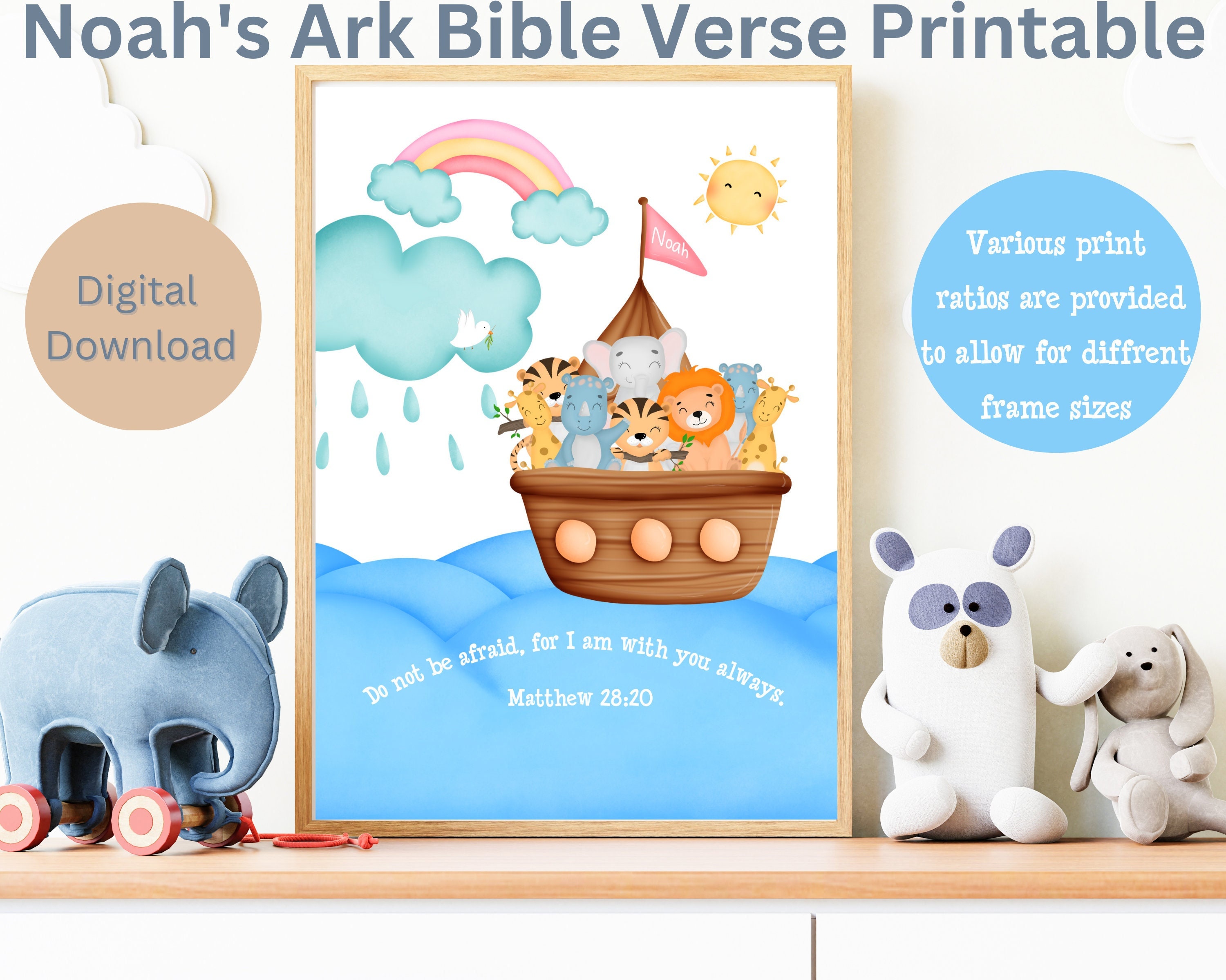 Noahs Ark With Bible Verse Printable Wall Art Instant Download Kids ...