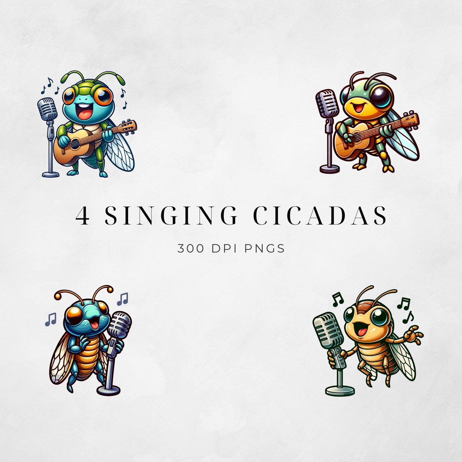 Watercolor Singing Cicadas Clipart, Cute Cicadas Singing With ...