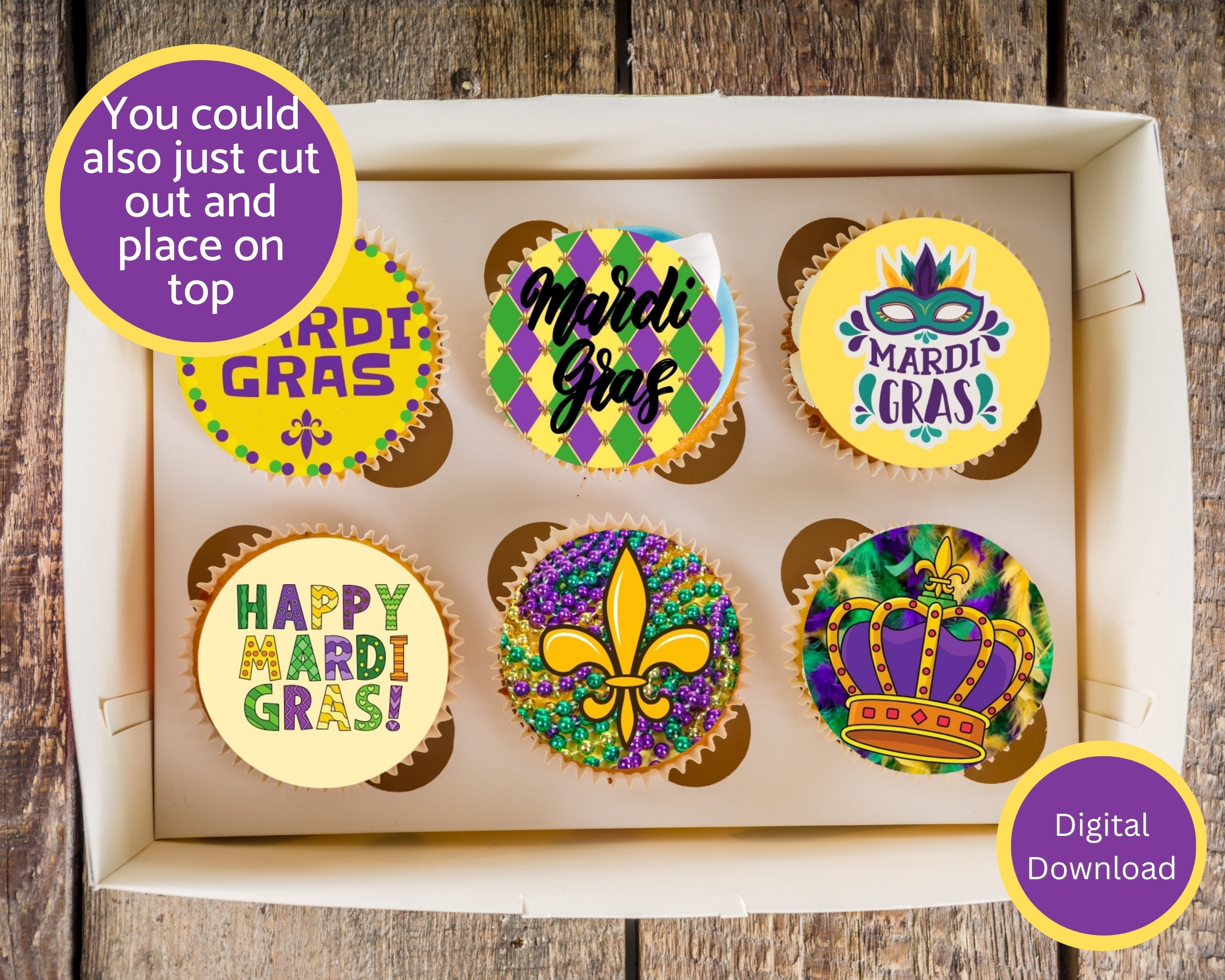 Mardi Gras Cupcake Topper Printable Download, 12 Designs, 2 Inch Each ...