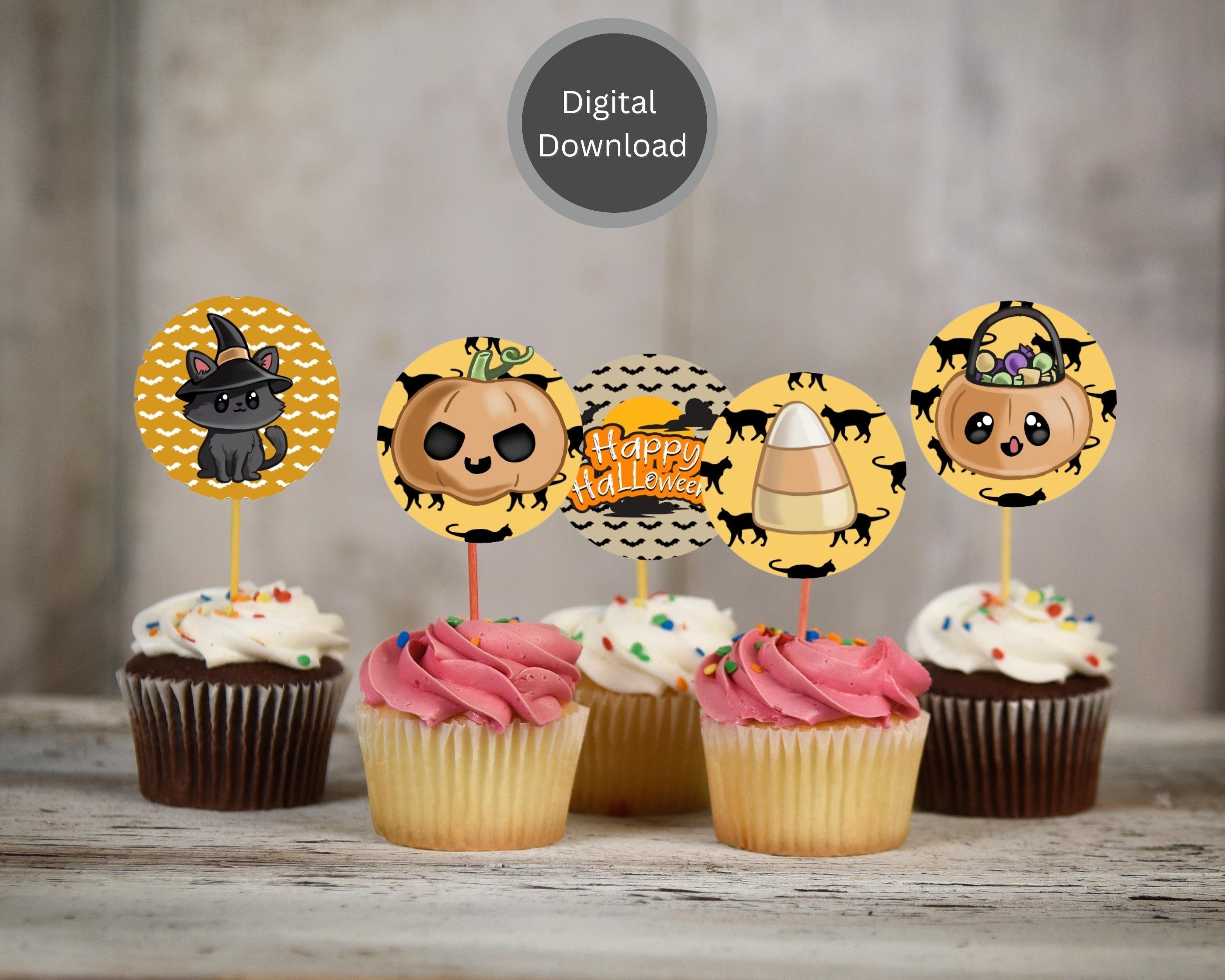Halloween Cupcake Topper Bundle Printable Download, 36 Designs, 2 Inch ...