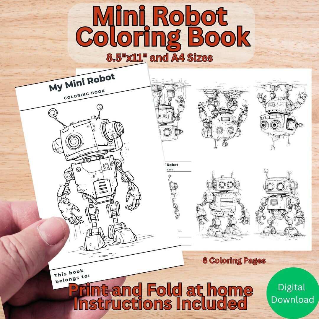 Mini Robot Coloring Book, Printable Coloring Activity for Kids, Mini ...