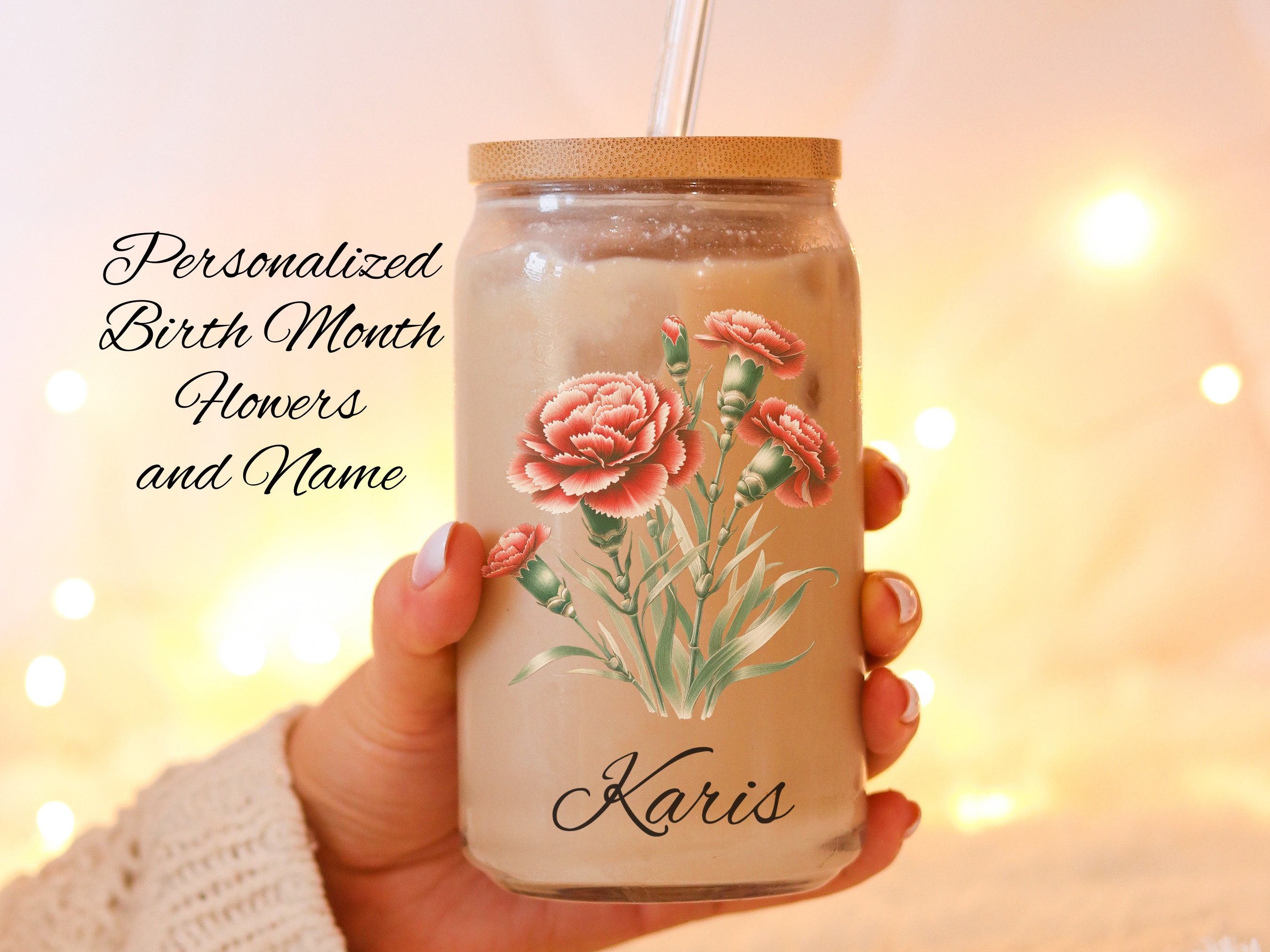 Personalized Birth Flower Tumbler, Custom Birth Flower Coffee Cup With ...