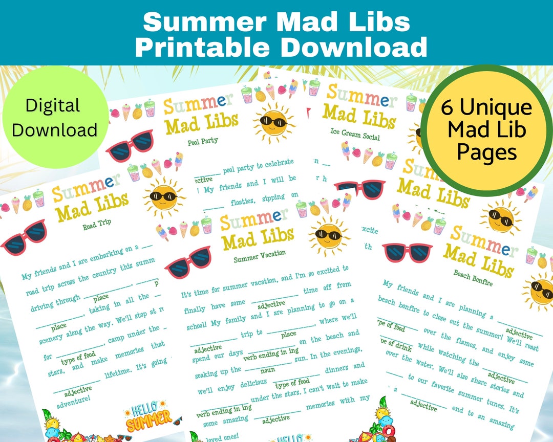 Summer Mad Libs Printable, Summer Party Games, Printable Download Game ...