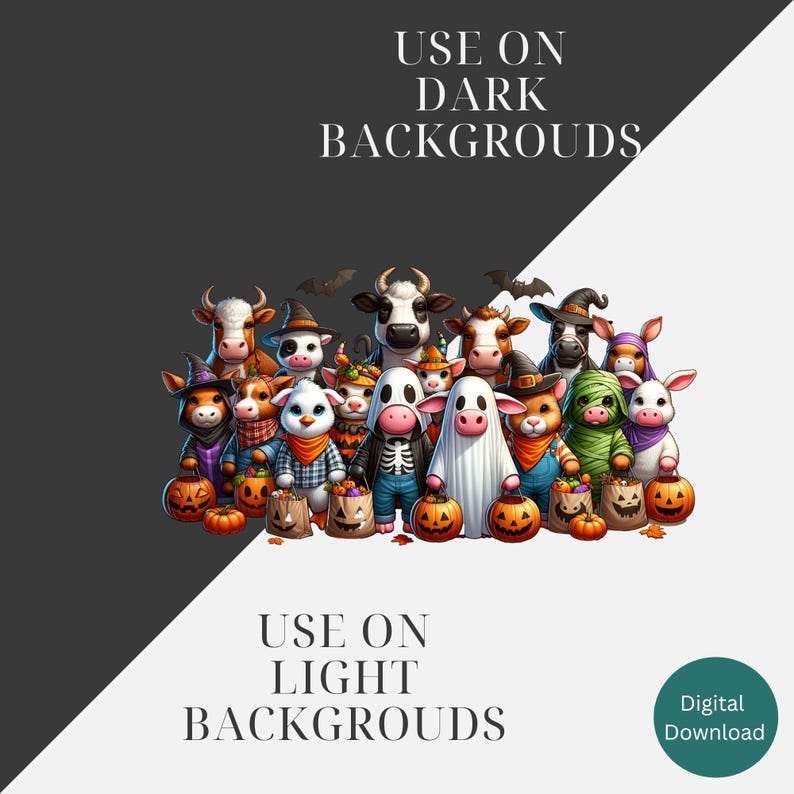 Halloween Farm Animals in Costume PNG, Cute Barnyard Animal Clipart ...