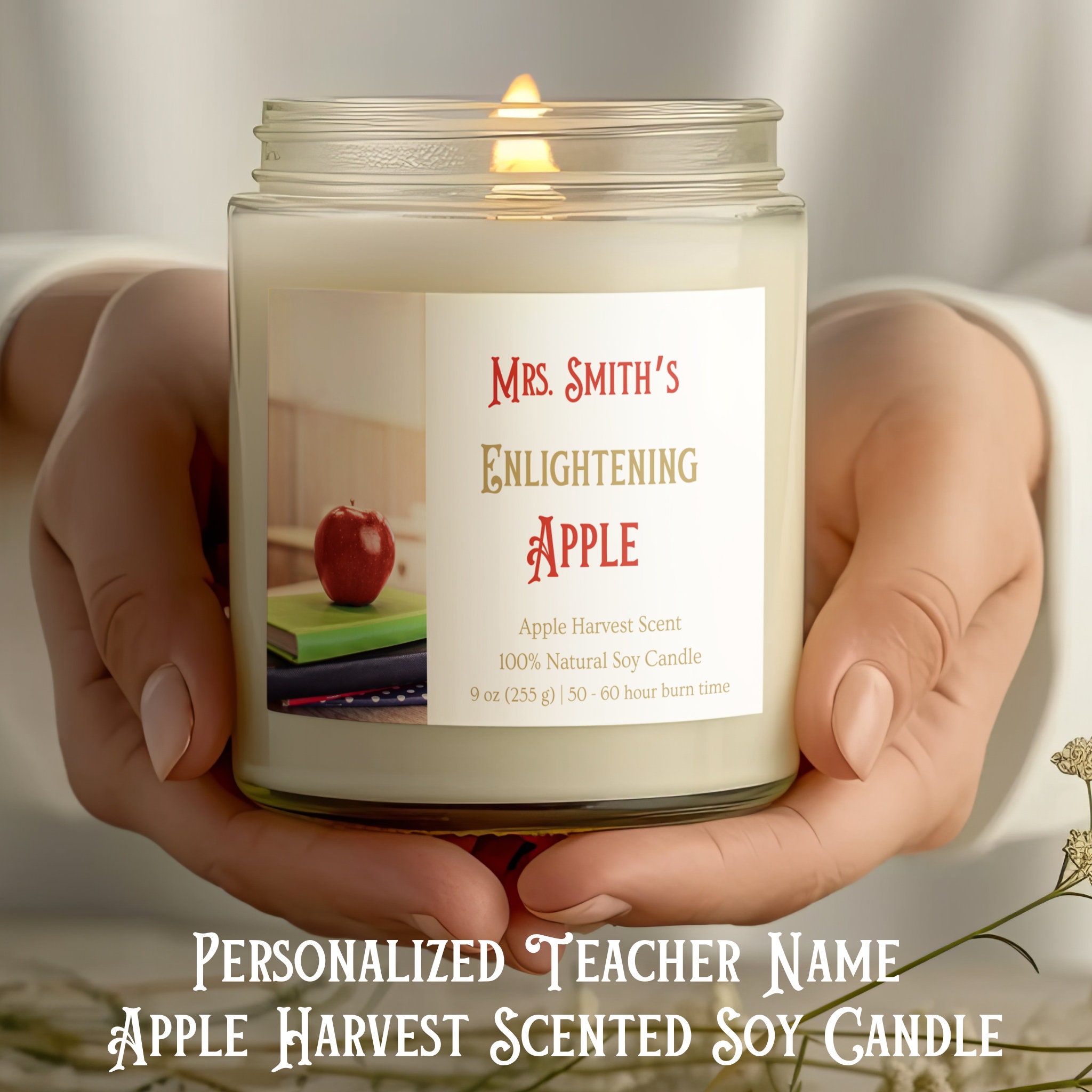 Custom Teacher Appreciation Candle, Apple Scented Soy Candle, Custom ...
