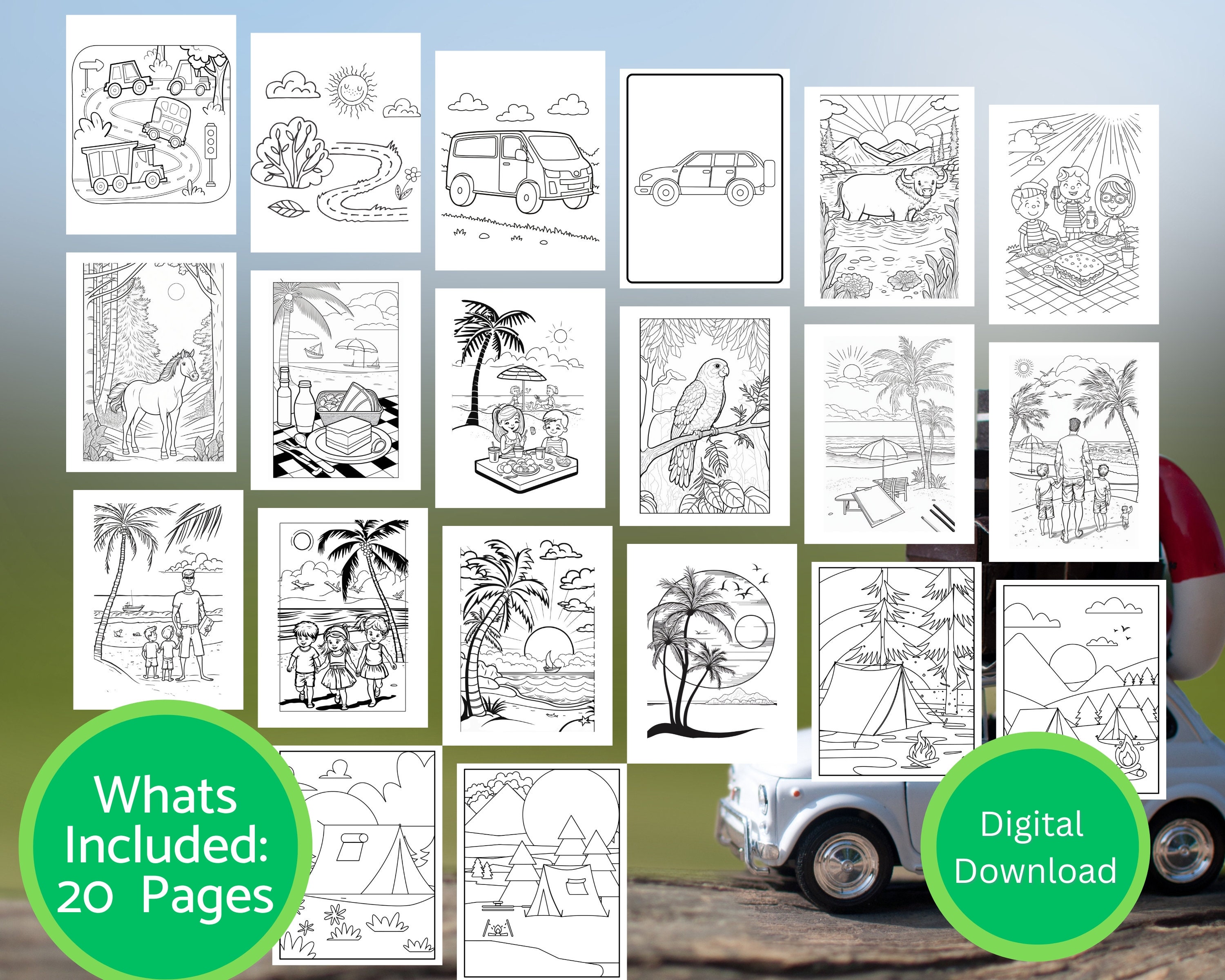 Kids Road Trip Coloring Pages Printable set of 20 Road Trip - Etsy