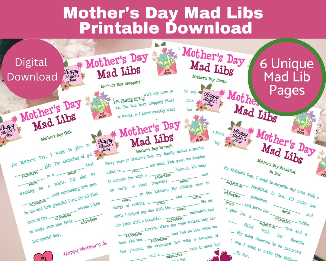 Mothers Day Mad Libs Printable, Mother's Day Party Games, Printable ...