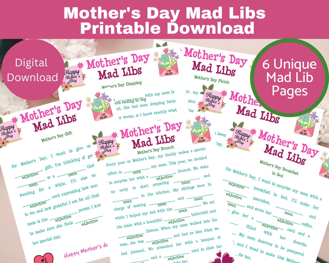 Mothers Day Mad Libs Printable Mother's Day Party Games - Etsy