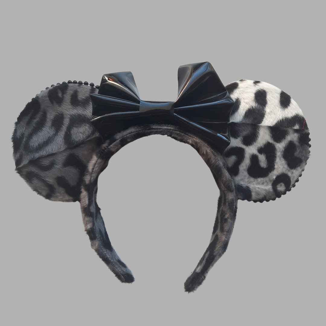 Minnie Mouse Ears Grey Leopard Faux Fur Headband With Patent - Etsy
