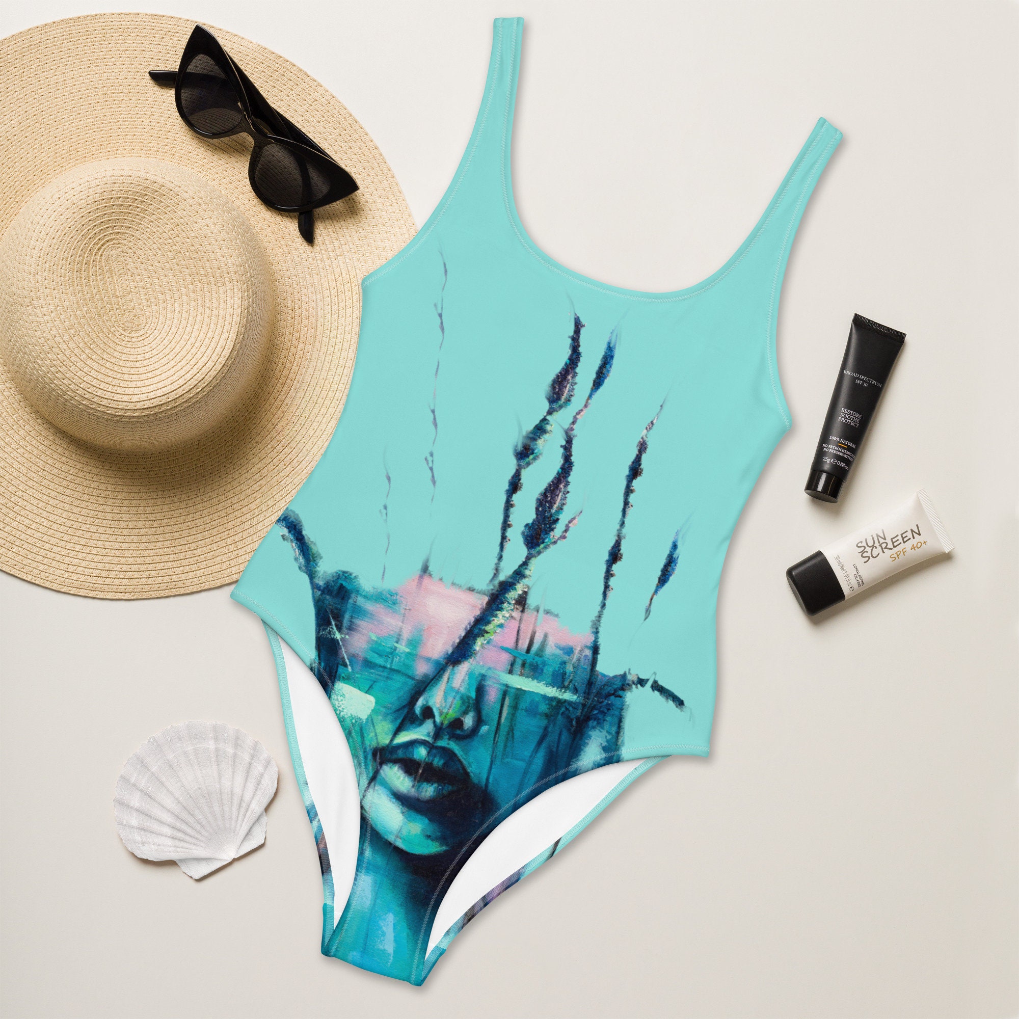 One-piece Swimsuit L Turquoise Swimsuit L Womans Clothing L Art Womans ...