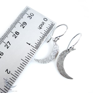 Moon Earrings, Sterling Silver Hammered Crescent Moon Dangle Earrings ...