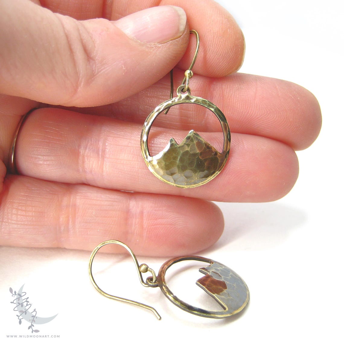 Hammered Mountain Earrings · Antiqued Brass Small Minimalist Colorado ...
