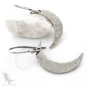 Moon Earrings, Sterling Silver Hammered Crescent Moon Dangle Earrings ...