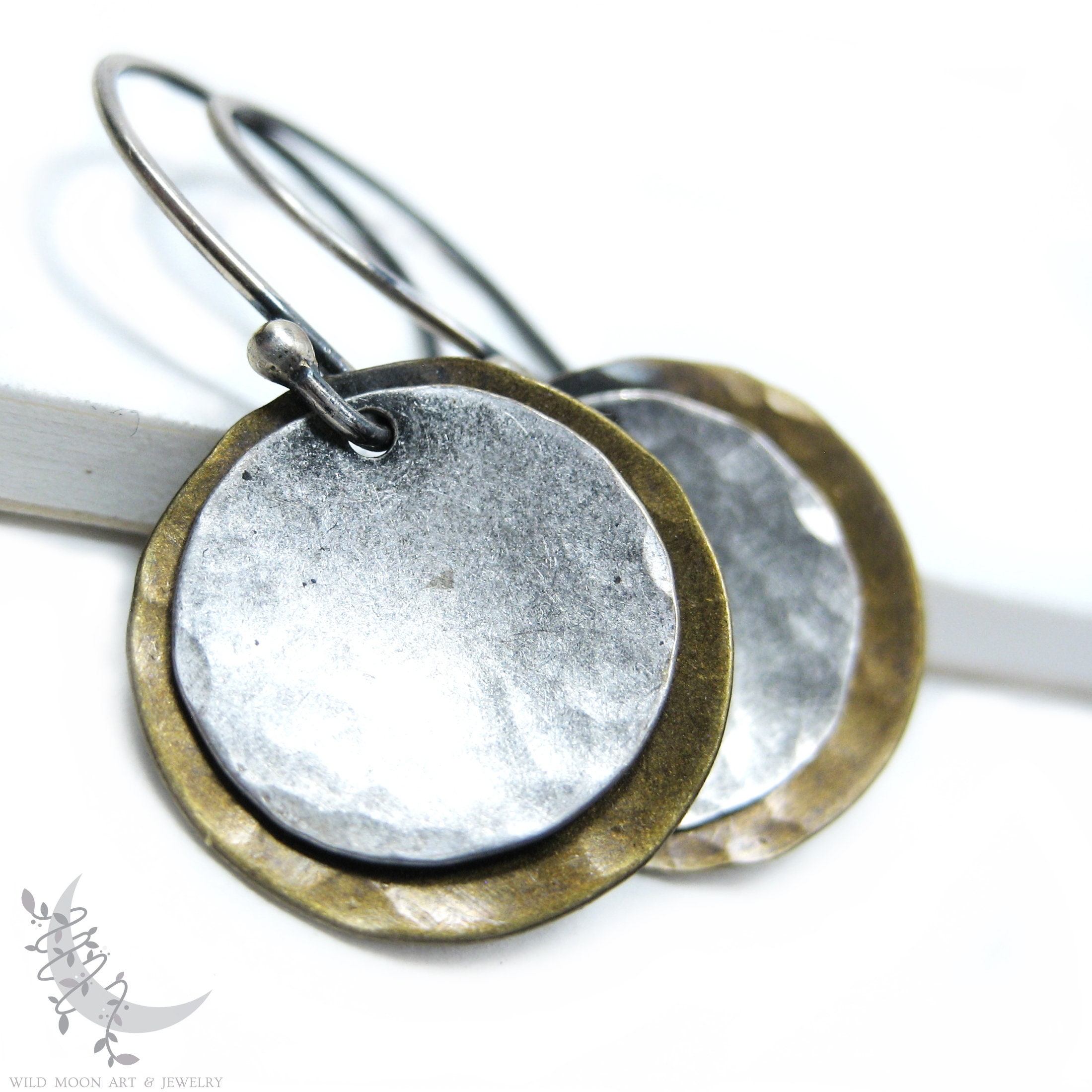 Mixed Metal Antiqued Brass & Sterling Silver Earrings, Small Upcycled ...